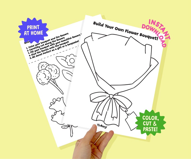 Flower Bouquet Craft: Kids Coloring Page, Cut & Paste Activity (PDF ...