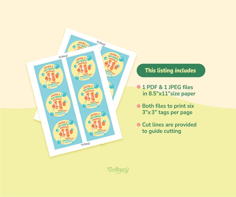 Printable Valentine Gift Tags: Fin-tastic Friend Ocean Theme (digital ...