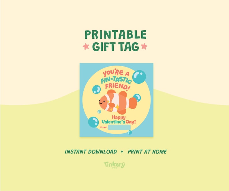 Printable Valentine Gift Tags for Kids – "you're a Fin-tastic Friend ...