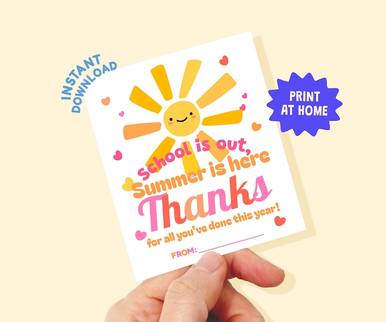 Summer Gift Tag Printable: Teacher Appreciation Thank You (instant ...