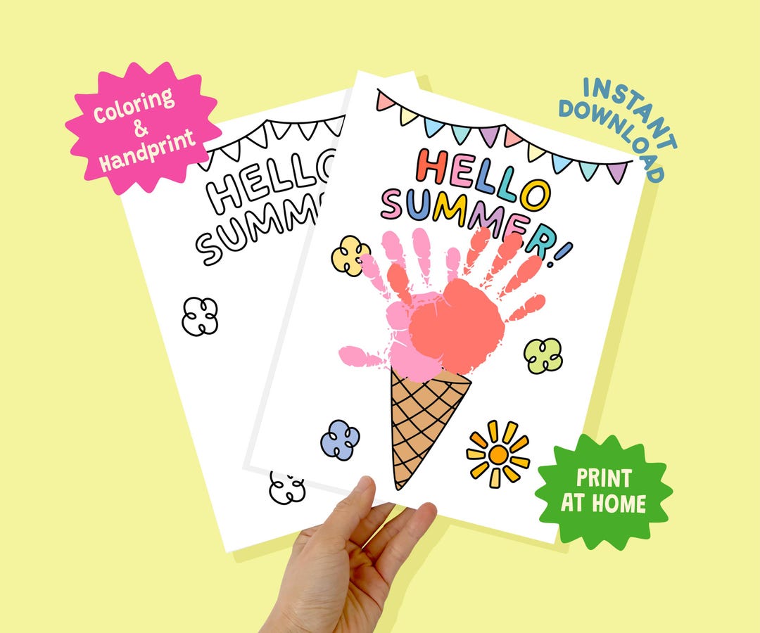 Hello Summer Ice Cream Handprint Craft: DIY Kids Keepsake (PDF Download ...