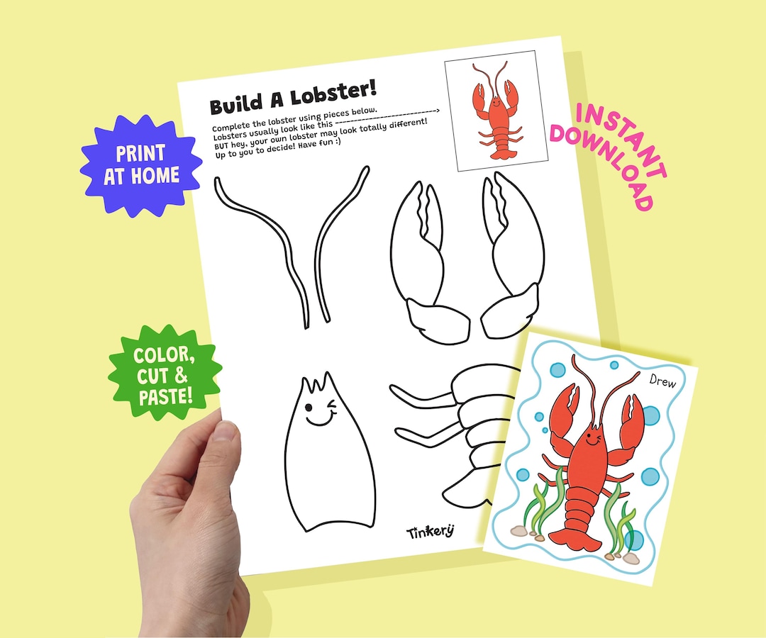 Lobster Craft Printable | Ocean Animal Cut and Paste Activity - Etsy