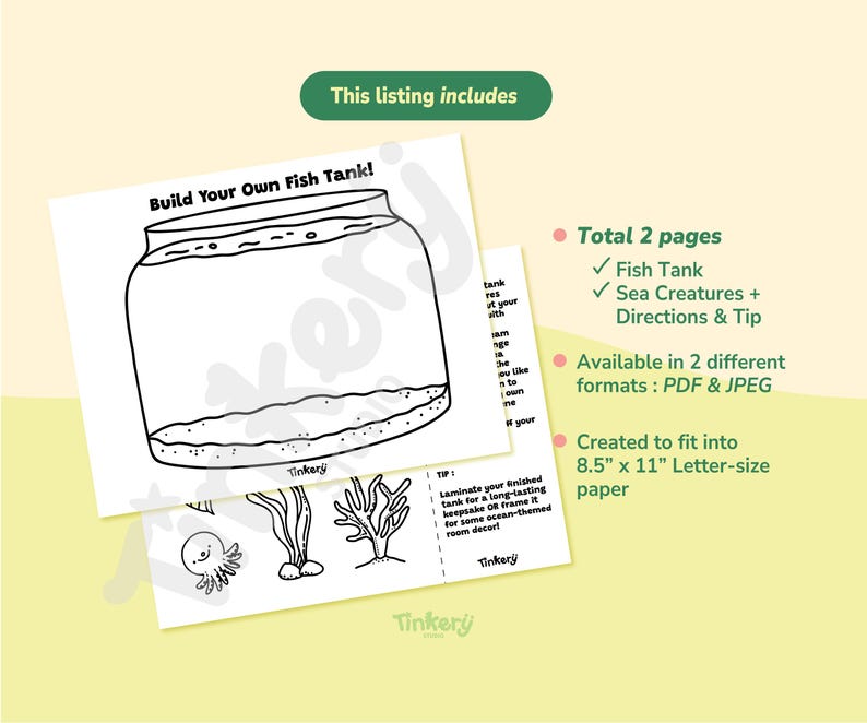 DIY Fish Tank Craft: Ocean Theme Cut & Paste Activity (printable) - Etsy