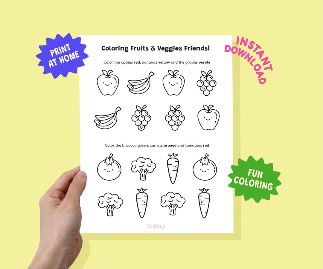 Fruit & Vegetable Coloring Page: Preschool Kids Activity (PDF Download ...