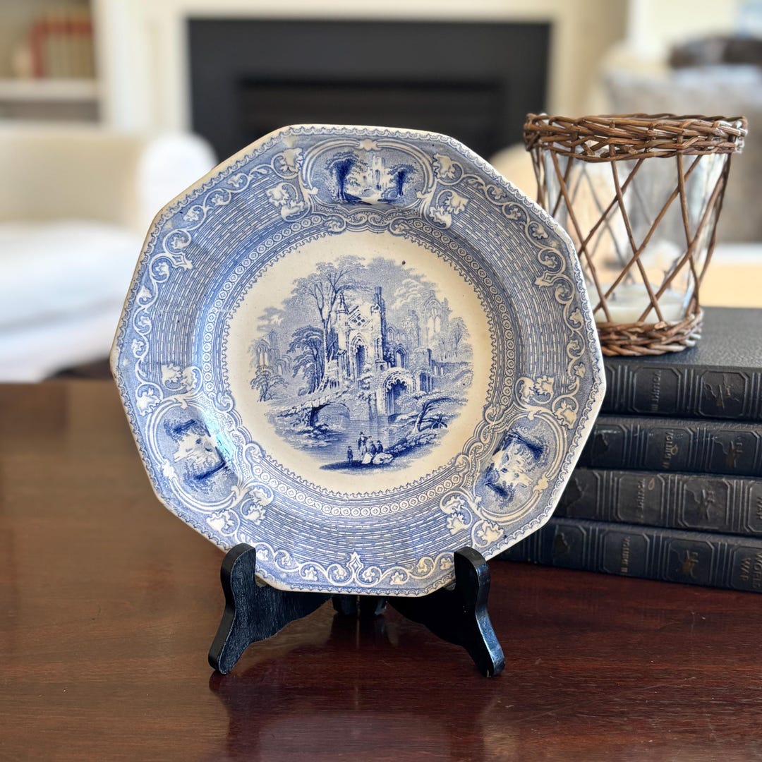 Blue Transferware Plate Livesley Powell & Co Abbey Pattern - Etsy