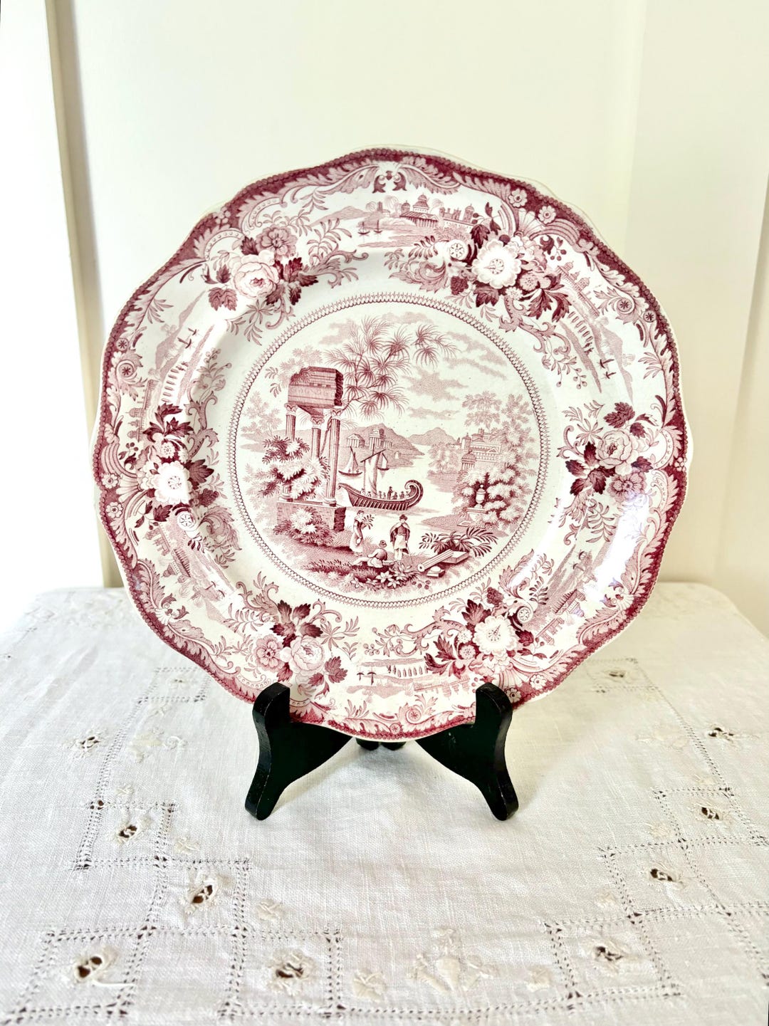 Red Transferware Plate Grecian Scenery - Etsy