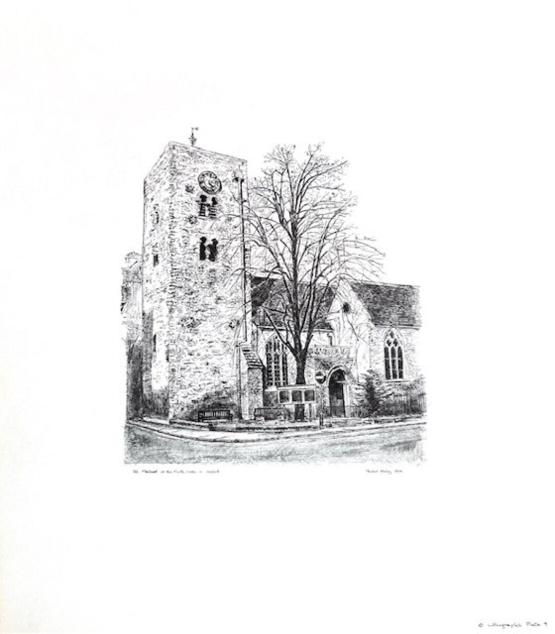 Vintage Lithograph Oxford England St. Michael at the North Gate Bulent ...