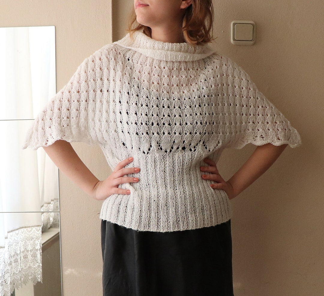 White Knit Sweater Blouse Vintage See Through Hand Knitted - Etsy