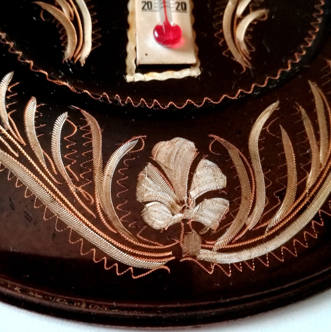 Vintage Wall Thermometer Hand Engraved Copper Decorative Weather ...