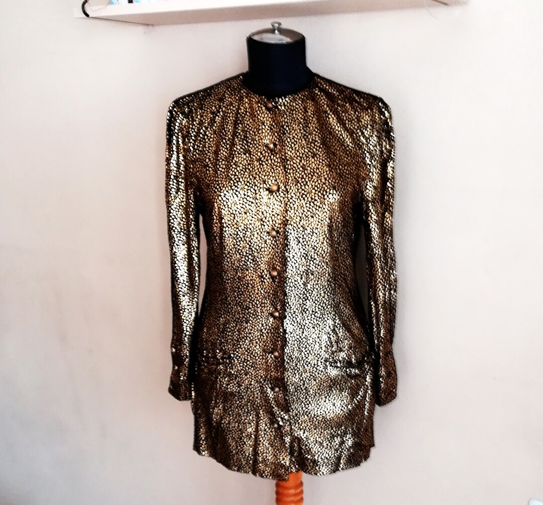 Vintage Sparkle Blazer, Black Gold Jacket 80s Metallic Glam Hipster ...