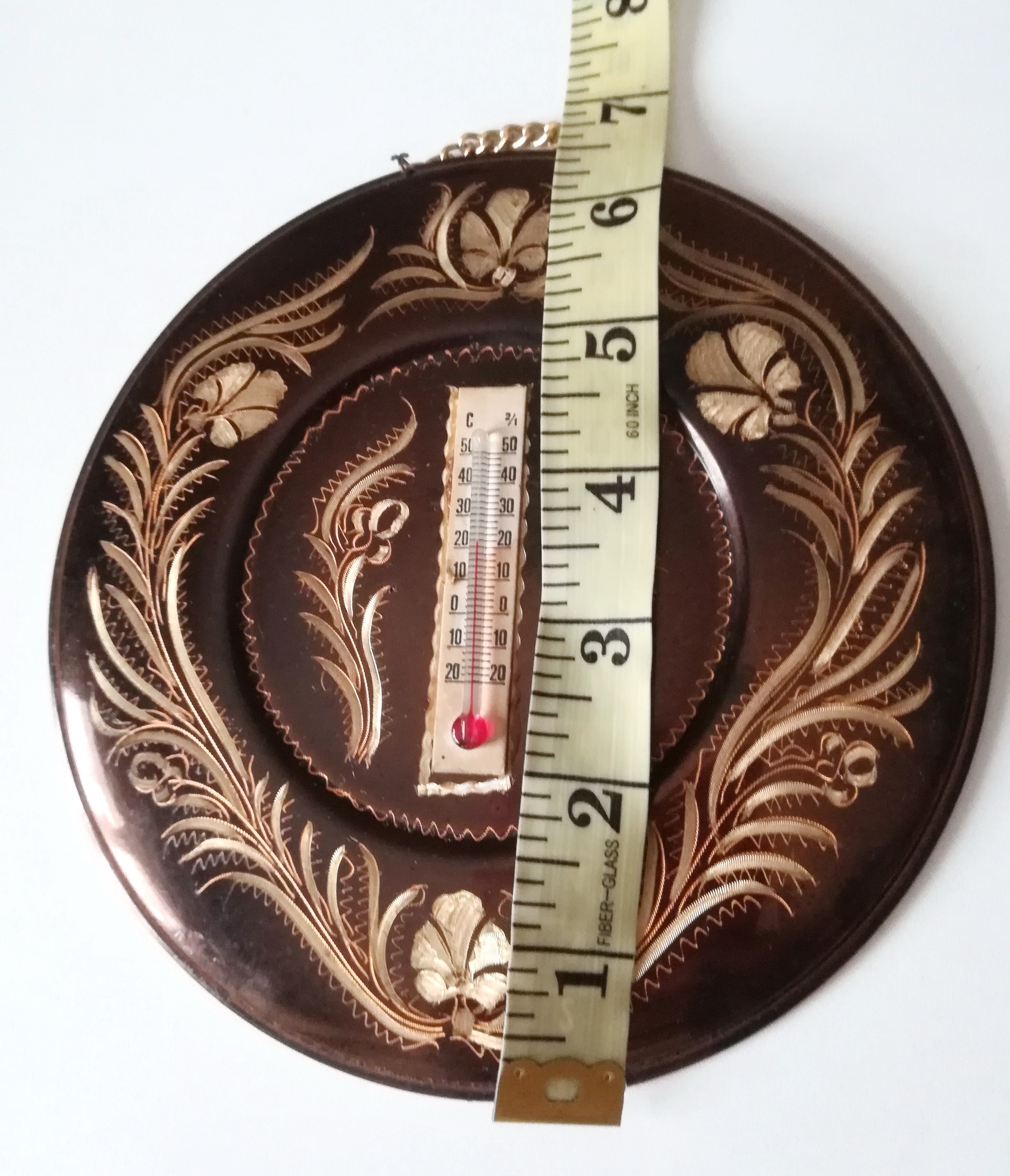 Vintage Wall Thermometer Hand Engraved Copper Decorative Weather ...