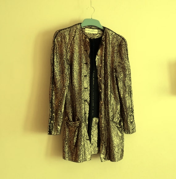 Vintage sparkle Blazer, Black Gold Jacket 80s Metall… - Gem