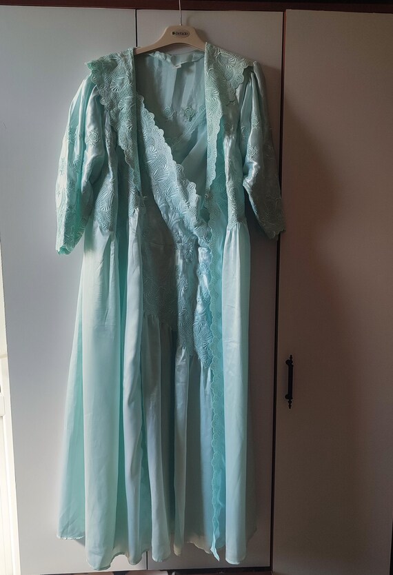Mint green robe and nightgown 80s fashion sleepwear v… - Gem