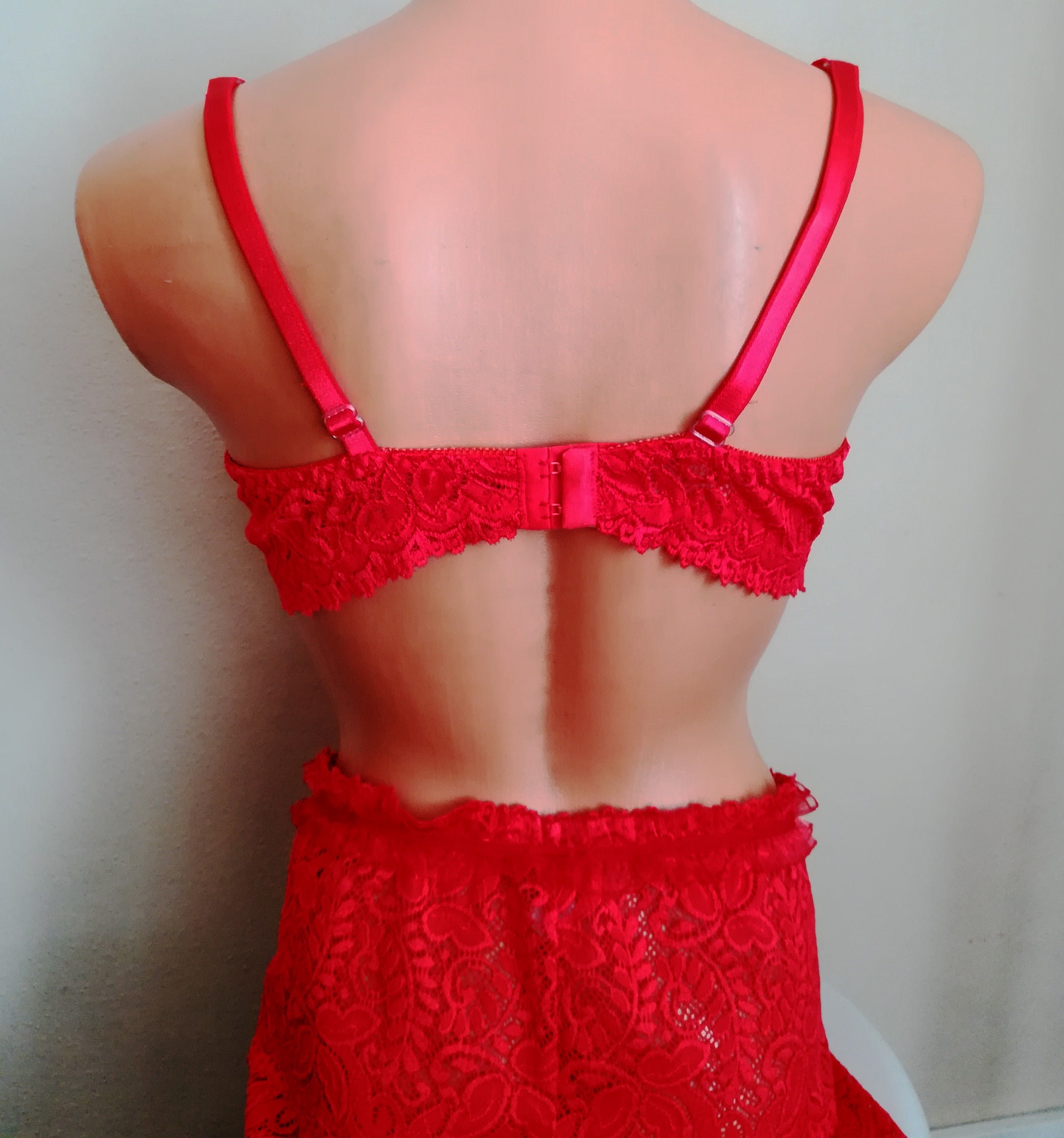 Red Lace Vintage Lingerie Set Lace Bralette And Tap Pants Etsy