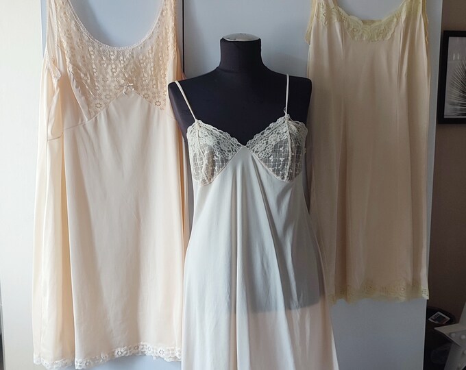 Vintage Full Slip Dress, Underdress Nylon Slips, 70s 80s Lingerie S/M ...