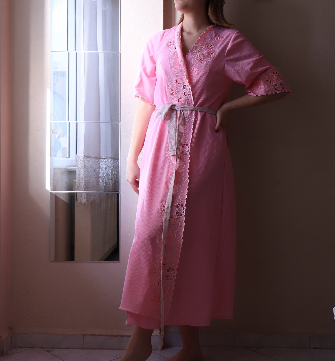 Vintage Robe Light Pink Robe 1980s for Women Size M/L Vintage Nightgown ...