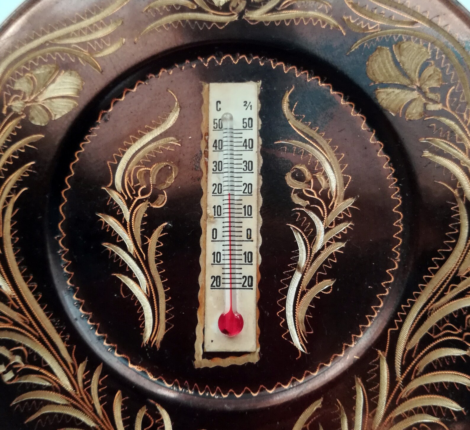 Vintage Wall Thermometer Hand Engraved Copper Decorative Weather ...