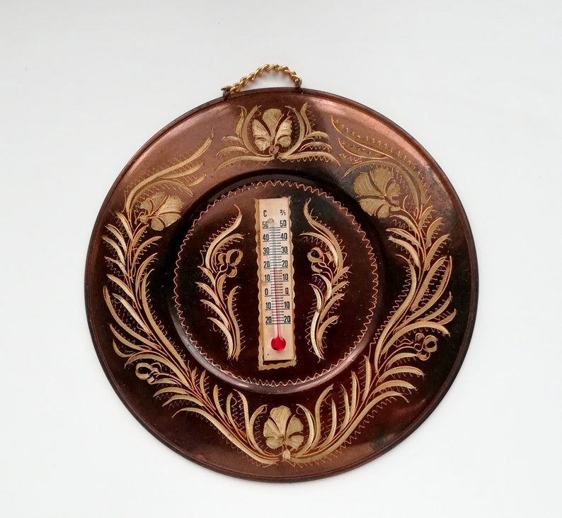 Vintage Wall Thermometer Hand Engraved Copper Decorative Weather ...