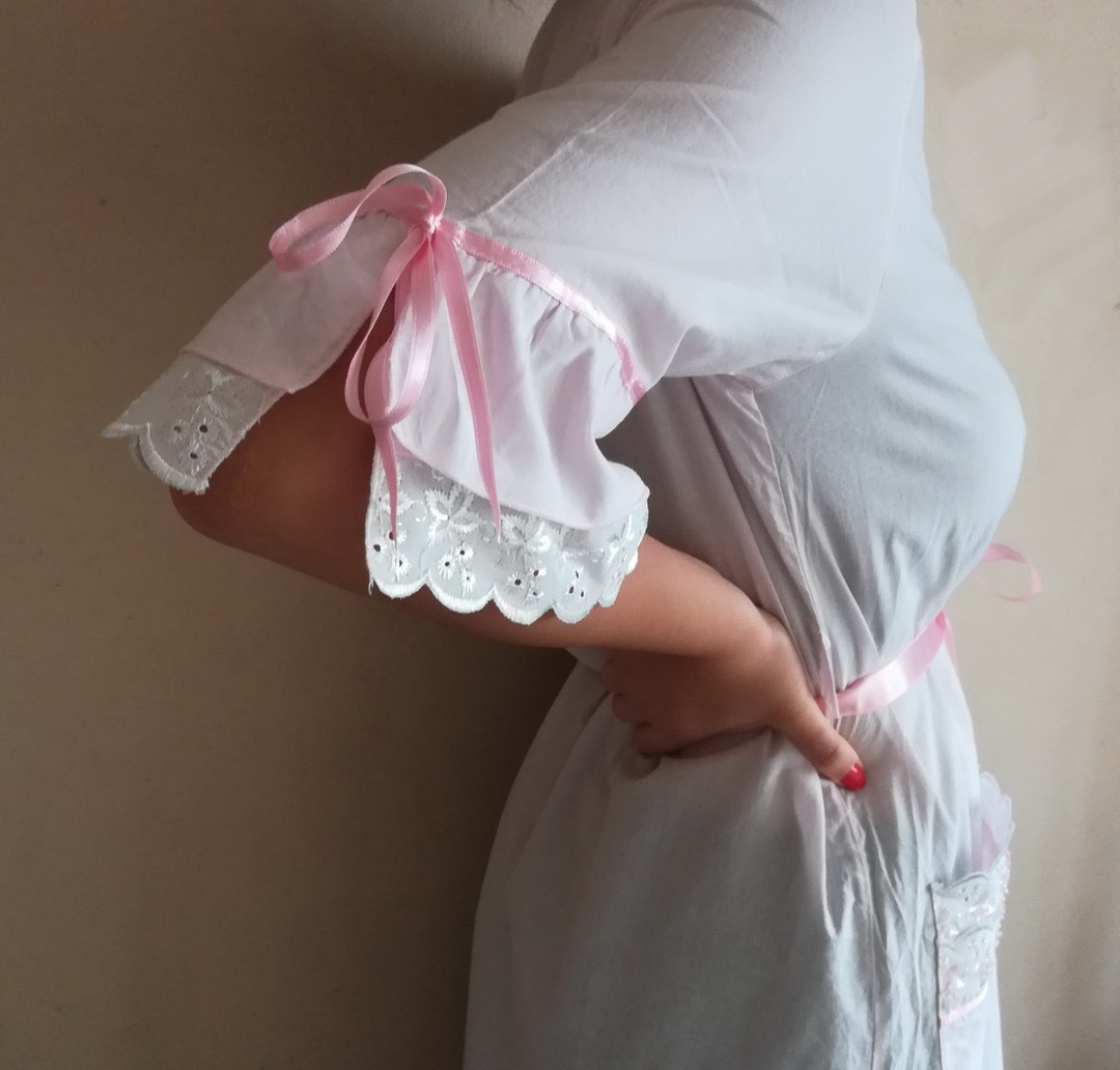 Victorian Vintage Cotton Gown Half Sleeve Powder Pink Negligee - Etsy