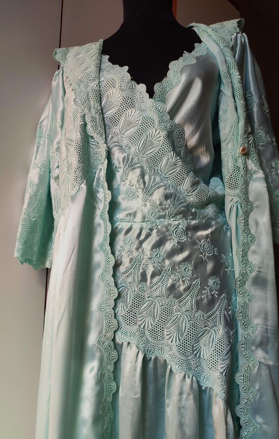 Mint green robe and nightgown 80s fashion sleepwear v… - Gem