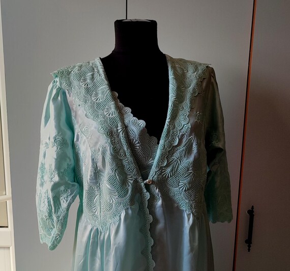 Mint green robe and nightgown 80s fashion sleepwear v… - Gem