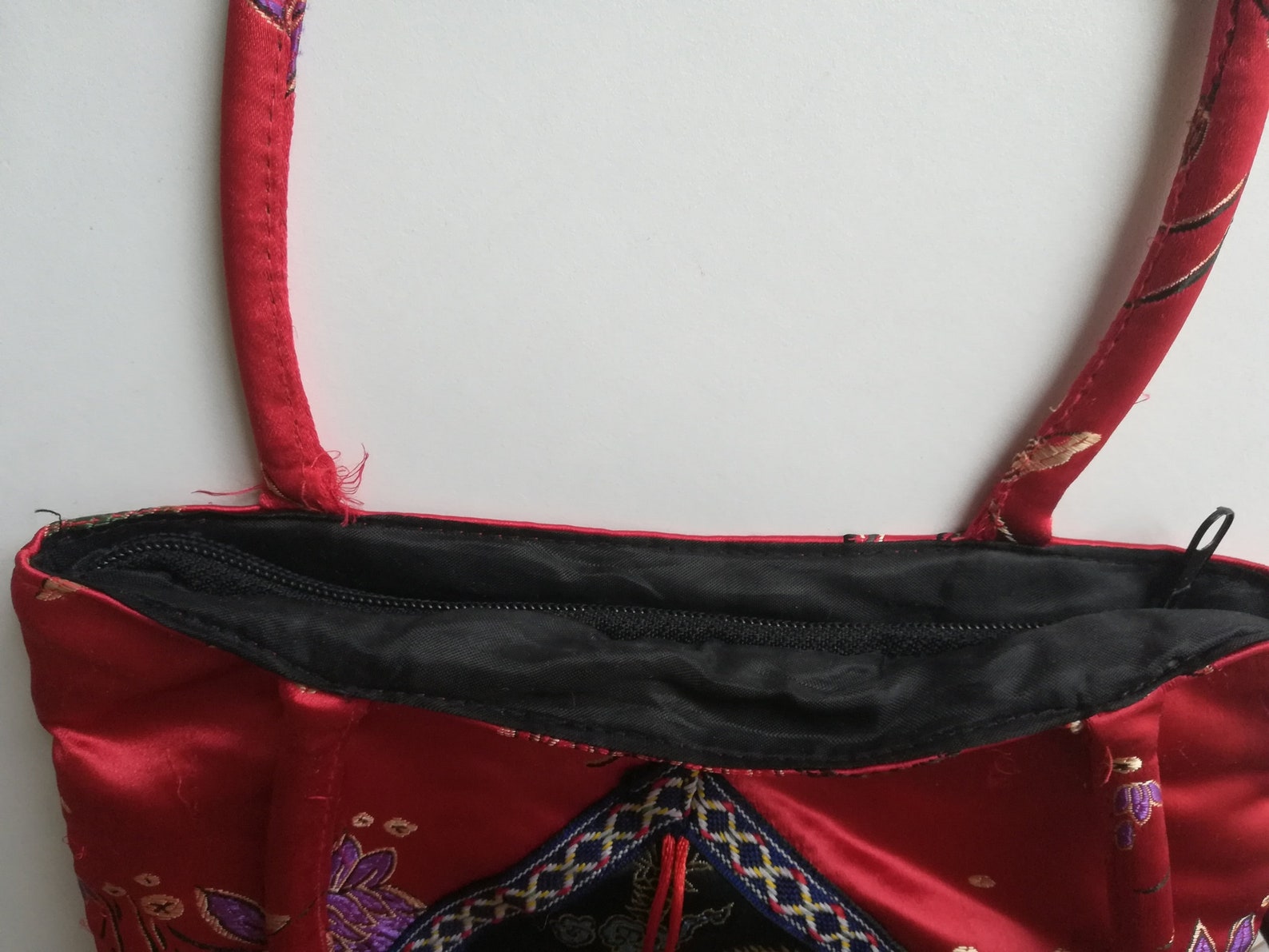 Red Chinese Small Handbag Vintage 90's Red&black Dragon Design Satin ...