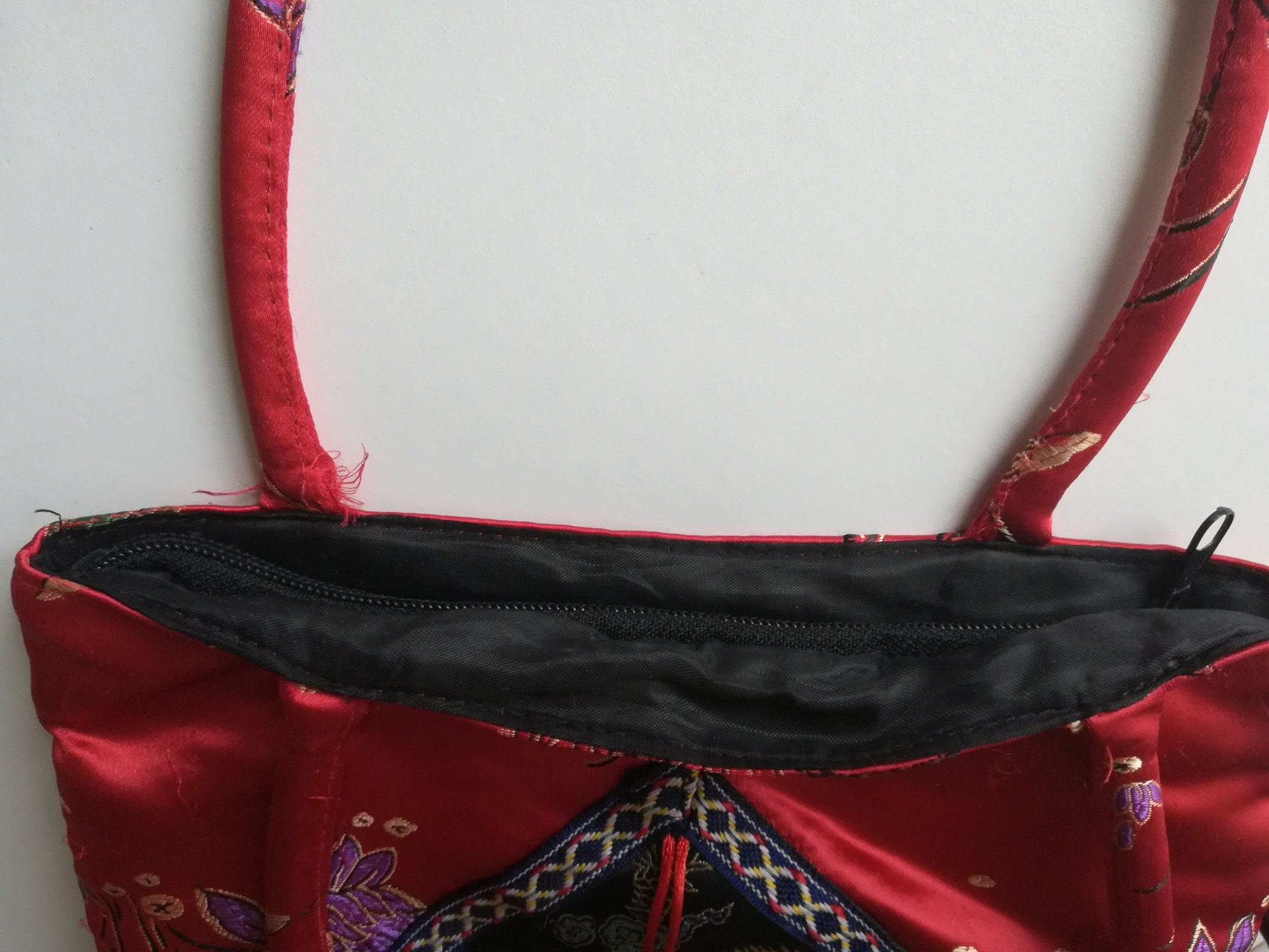 Red Chinese Small Handbag Vintage 90's Red&black Dragon Design Satin ...