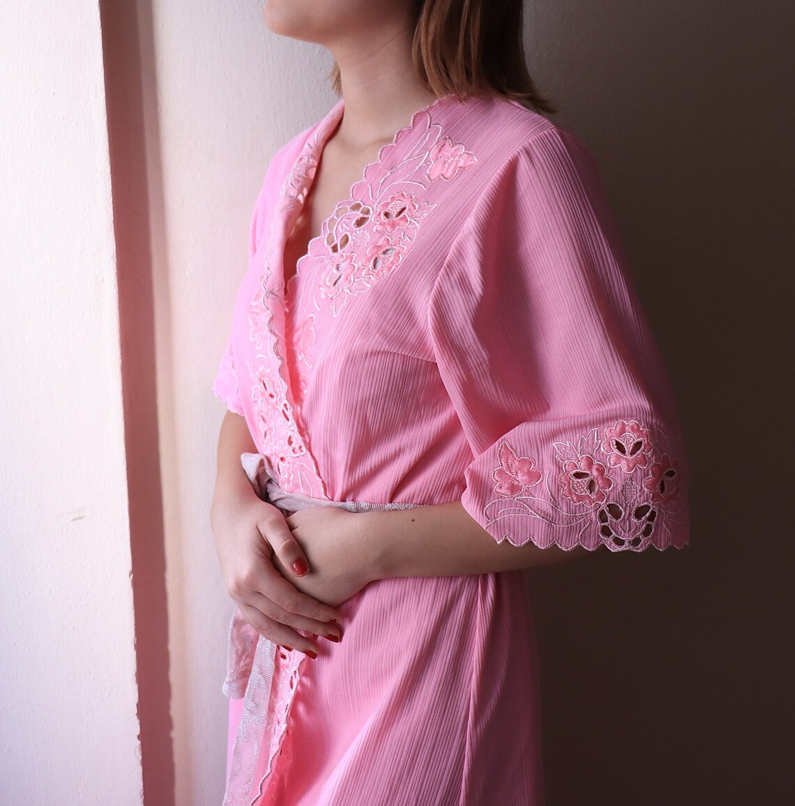 Vintage Robe Light Pink Robe 1980s for Women Size M/L Vintage Nightgown ...