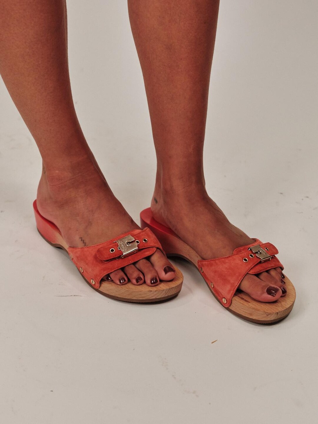 Dr. Scholls Dip-dye Orangey-red Wood Sole Sandals - Etsy