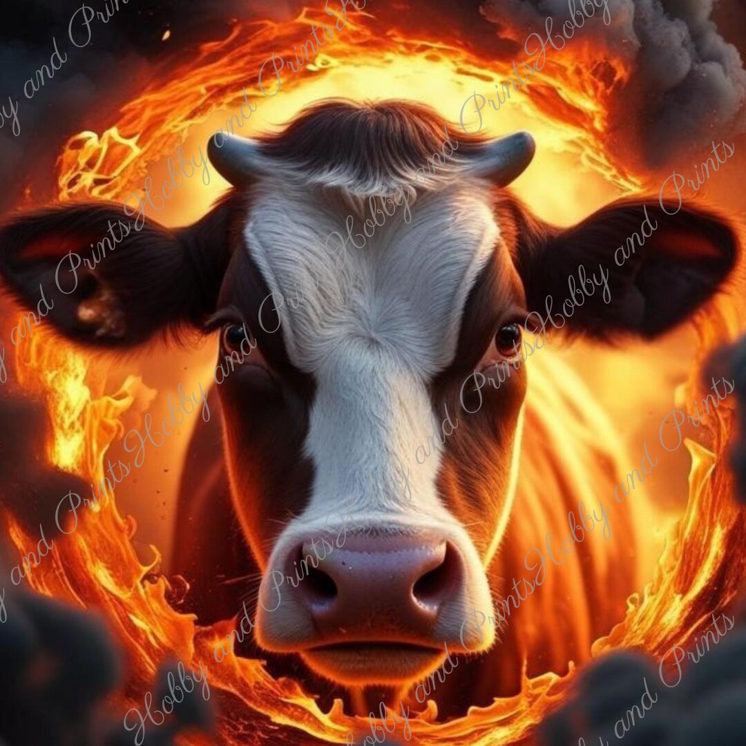 DIY Diamond Painting Full Screen Cow Cattle Fire Flames Inferno ...