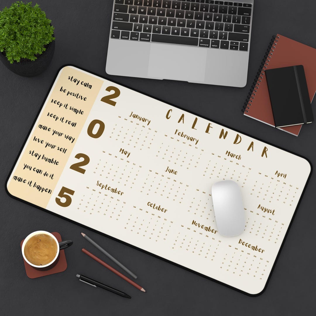 Desk Mat Calendar 2025, Office Supplies, Minimalist Cute Nude Color ...
