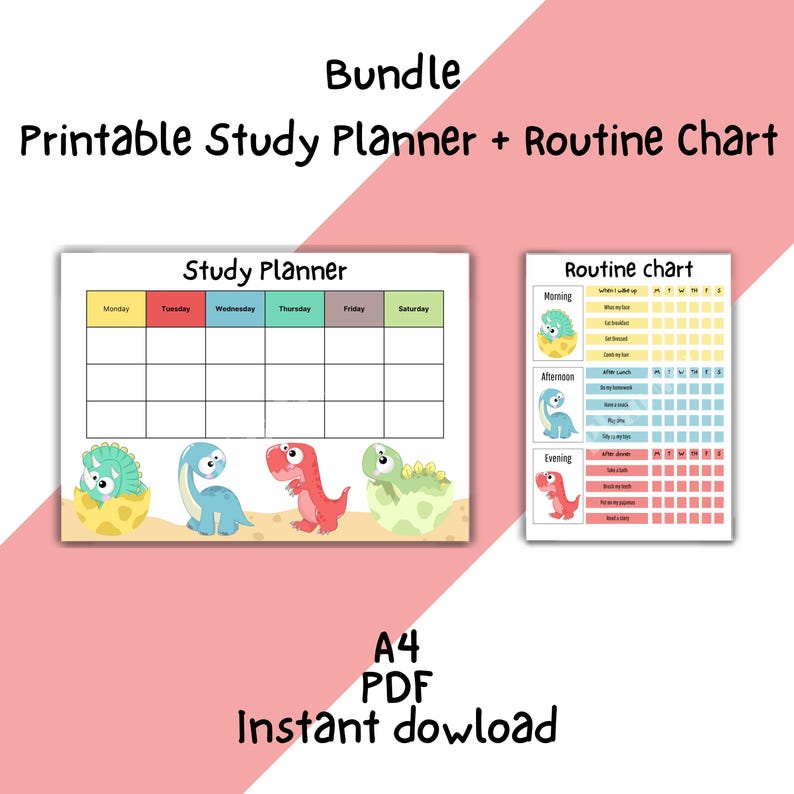 Dinosaur Kids Routine & Study Planner: Homeschool Printable (A4 PDF) - Etsy