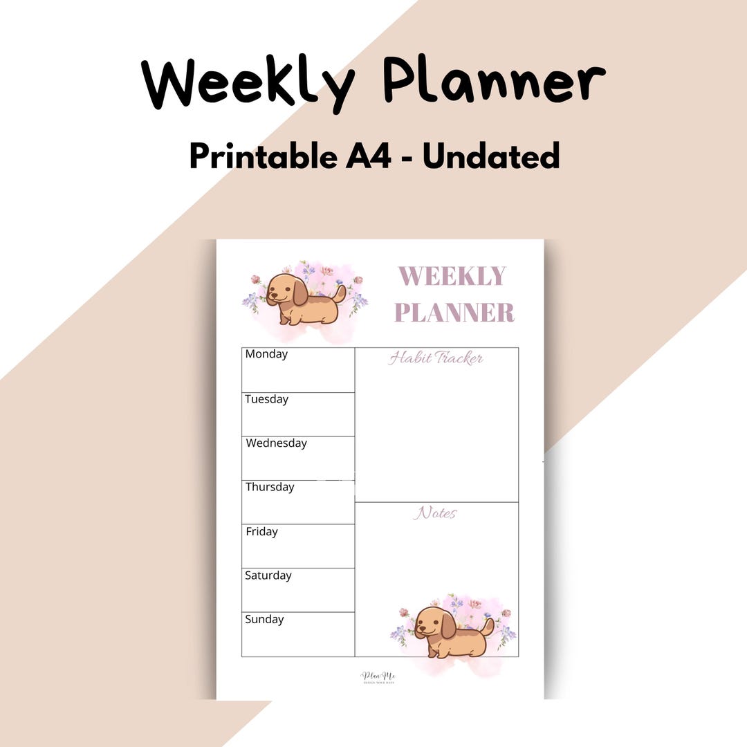 Mini Dachshund Puppies Weekly Planner – A4 Printable PDF | Cute Dog ...