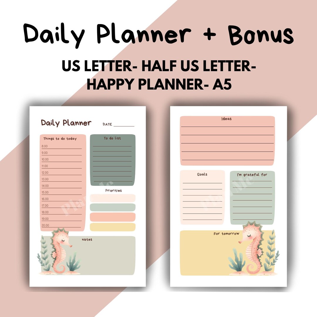 Colorful Seahorse Printable Planner - Digital Happy Planner, A5, US ...