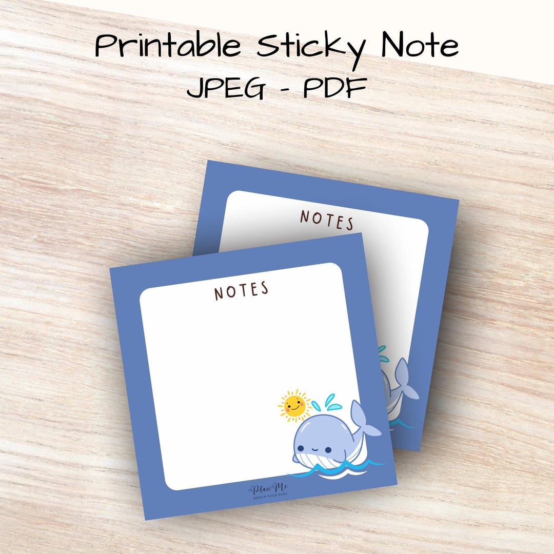 Printable Whale Sticky Notes 4x4" – Cute DIY Memo Pad | Ocean Theme ...