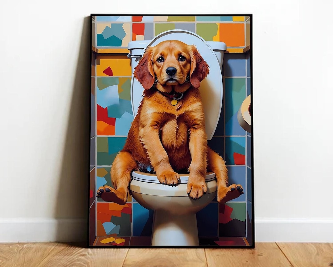 Potty Training: Funny Dog Digital Print - Bathroom Wall Art - Modern ...