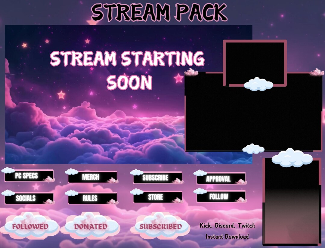 Twitch Cloud Overlay Pack (animated) for OBS Studio & Streamlabs | Cool ...