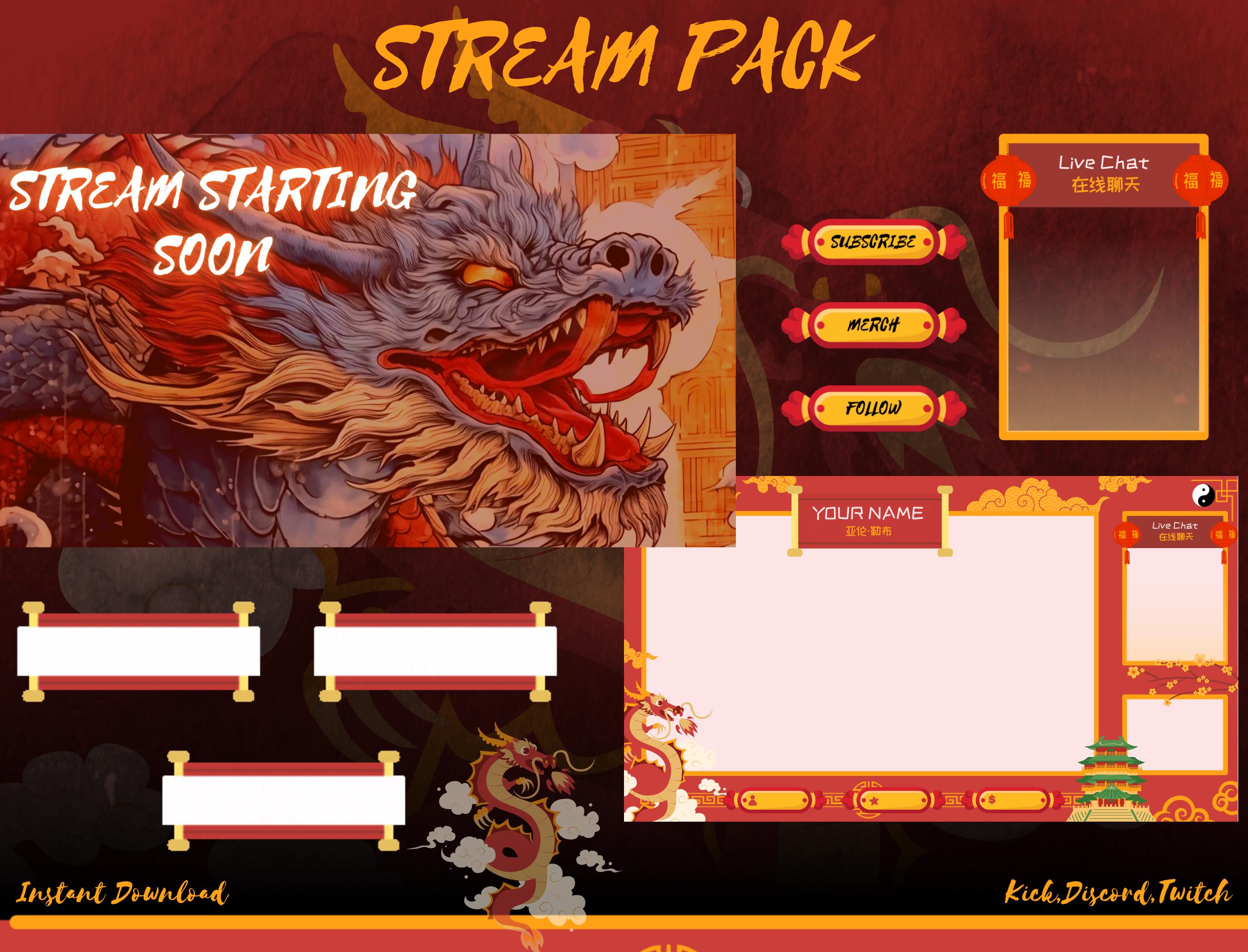 Chinese Dragon Animated Stream Pack | Twitch Dragon Overlay | Animated ...