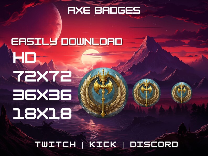 Twitch Sub Badges Axe Badges Instant Download Weapon Badges Streamer ...