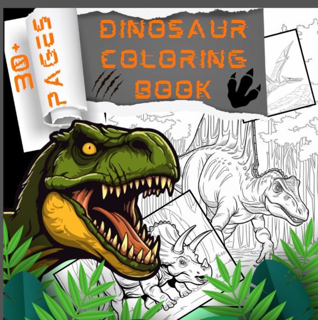 Dinosaur Coloring Book for Ages 5+. 32 Pages of Prehistoric Creatures ...