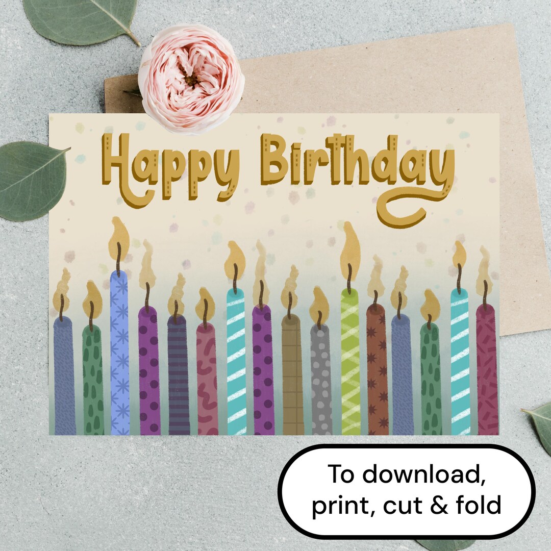 Happy Birthday Candles Card - DIGITAL Download - Printable Birthday ...
