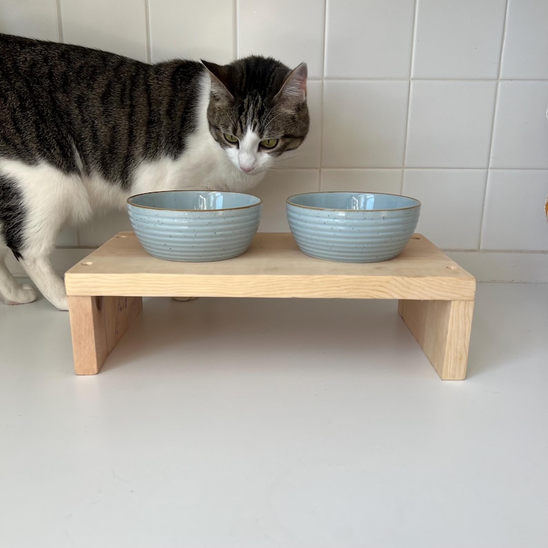 Cat Feeding Station | Elevated Cat Food Tray | Rustic Raised Cat Bowl ...
