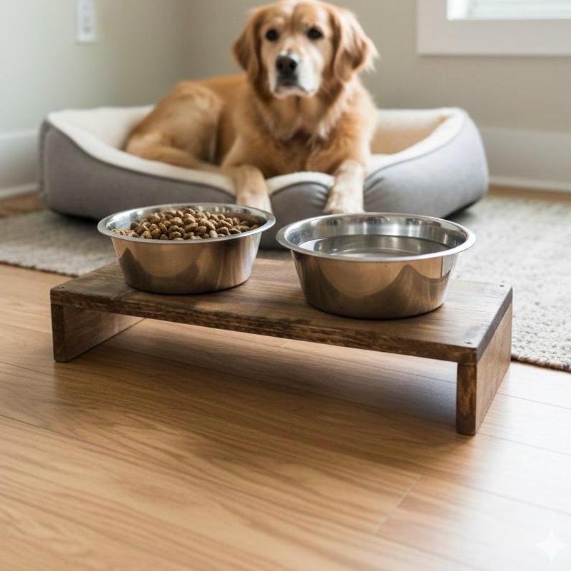 Double Wood Dog Bowls - Etsy