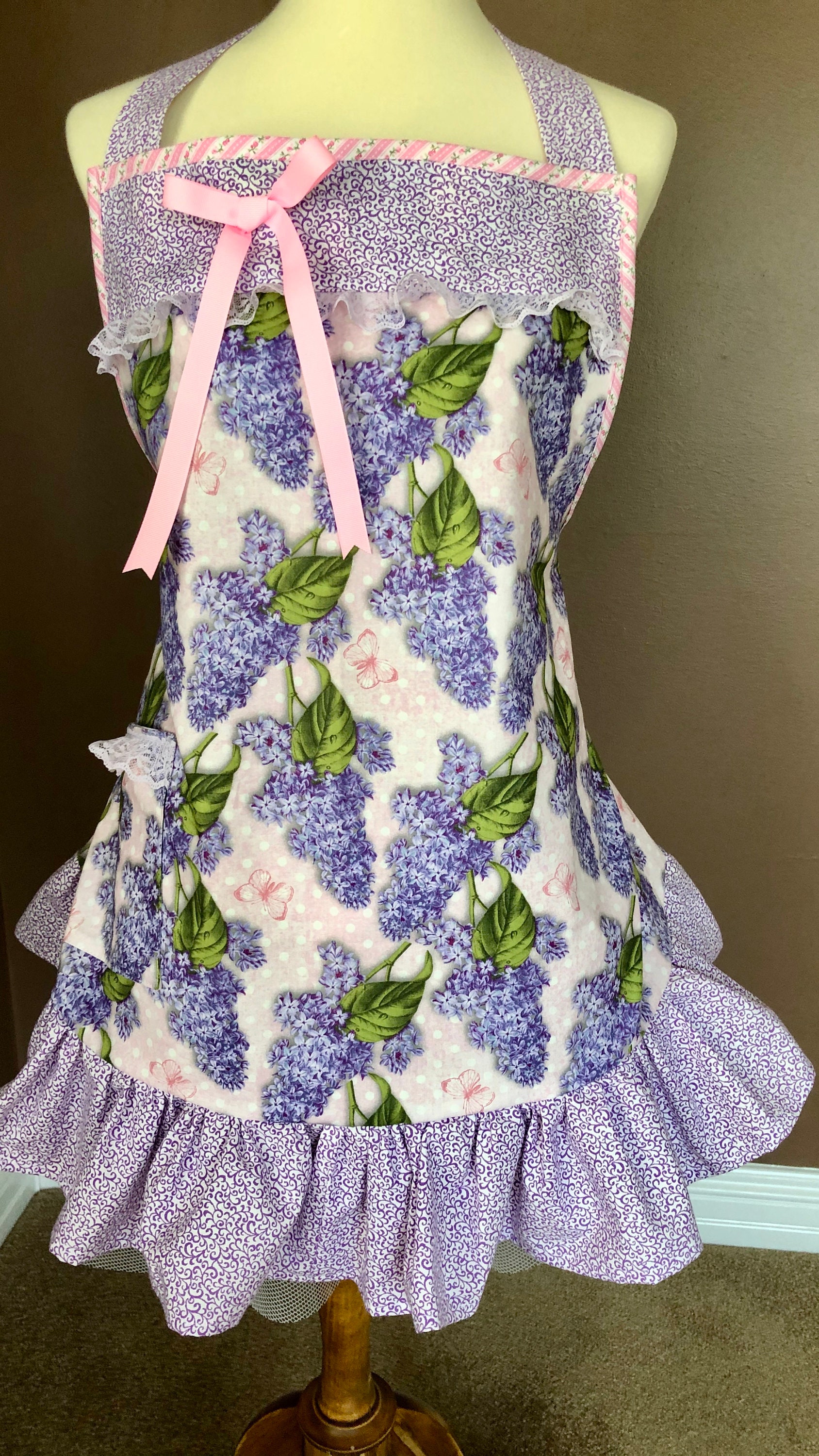 Pink Lavender Purple Lilacs Ruffle Full Vintage Style Apron - Etsy