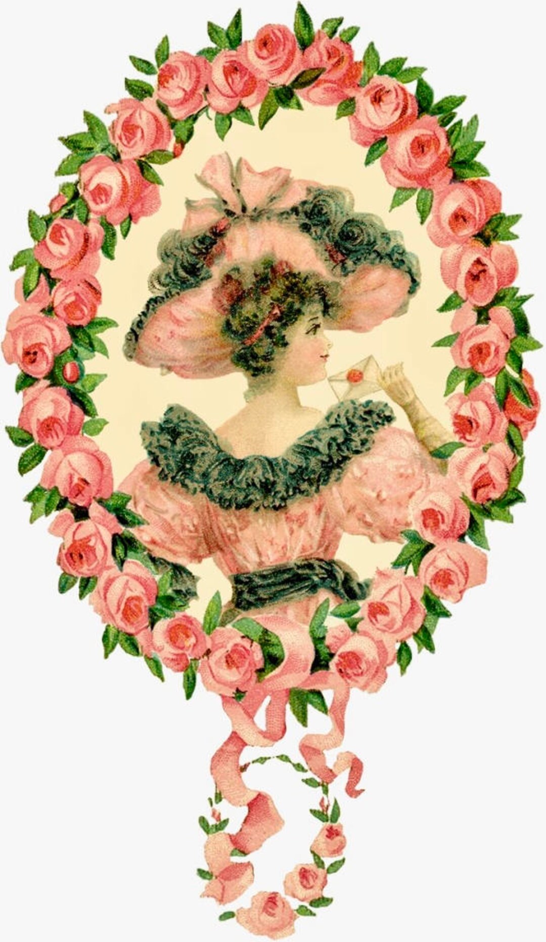 Vintage Victorian Pink Roses Hat Lady Victorian Graphic Image Art ...