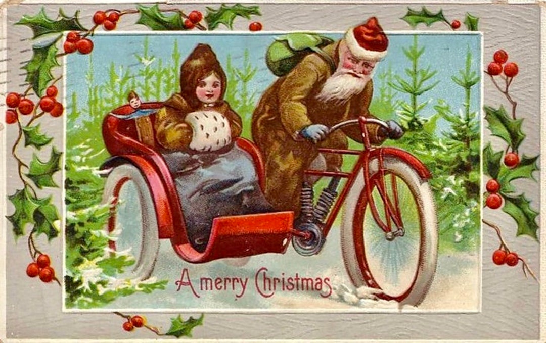 Vintage Victorian Santa Claus Child Motorcycle Christmas Graphic Image ...