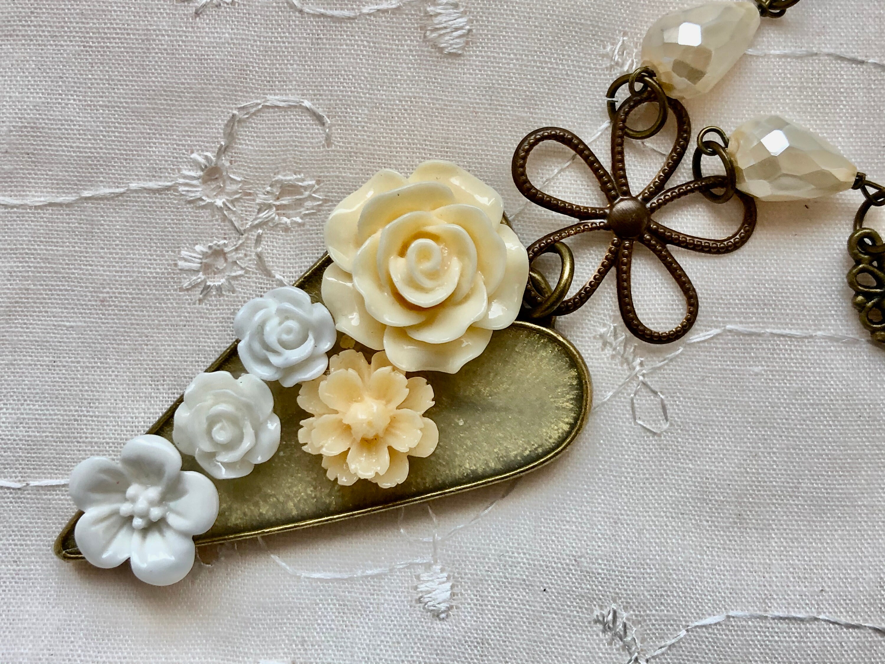 Vintage Repurposed Ivory Resin Cream White Roses Upcycled | Etsy