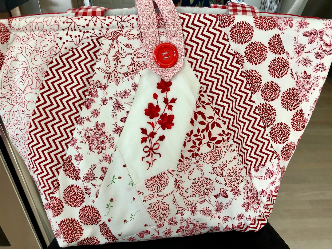 Red Rose Embroidered Vintage Handkerchief Hankie Patchwork - Etsy