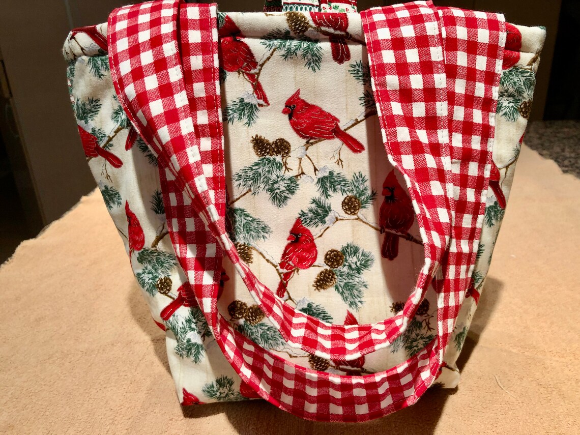 Christmas Cardinal Red Bird Green Patchwork Tote Bag Handmade - Etsy