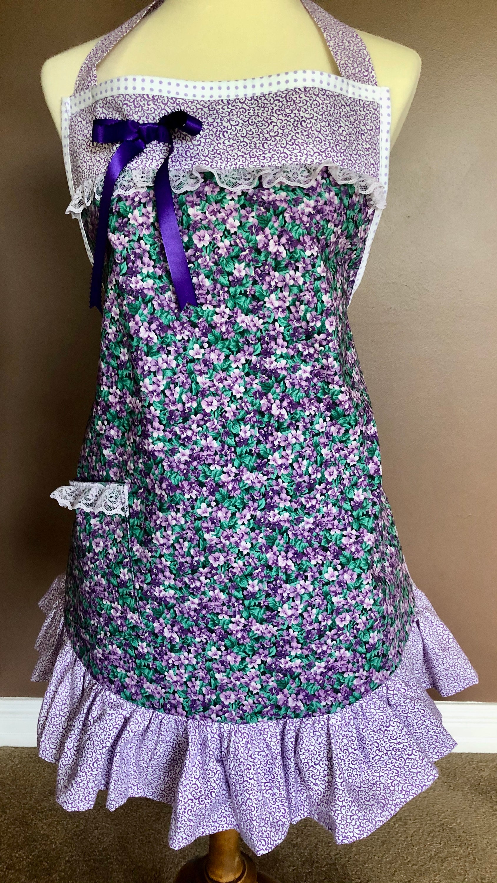 Violets Purple Lavender Ruffle Full Vintage Style Apron - Etsy